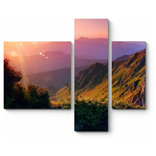 Модульная картина Летний пейзаж в горах на рассвете 100x83