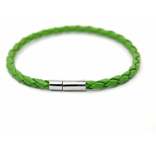 Плетеный браслет Handinsilver ( Посеребриручку ) Браслет плетеный кожаный с магнитной застежкой, 1 шт., размер 24 см, серебристый, зеленый