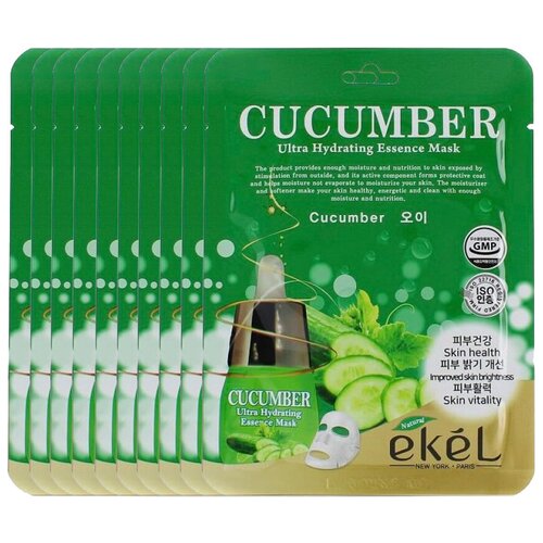 EKEL Тканевая маска для лица с экстрактом огурца Cucumber Ultra Hydrating Essence Mask 10шт 25 мл