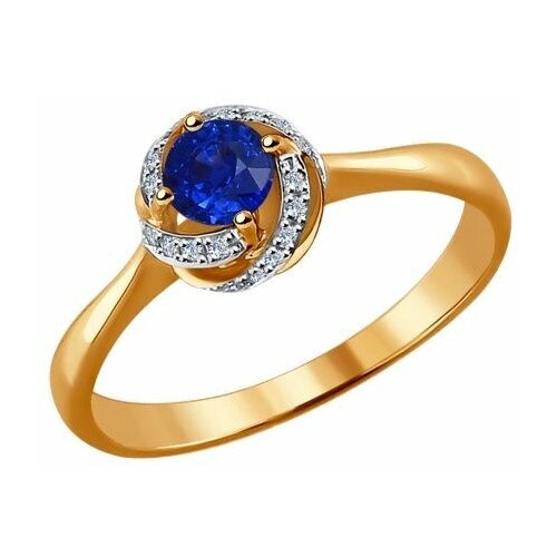 Кольцо Diamant online, золото, 585 проба, сапфир, бриллиант, размер 18