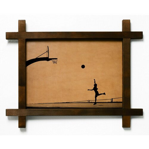 Картина Баскетбол, интерьерная для украшения и декора на стену в деревянной раме, подарок, натуральная кожа, BoomGift