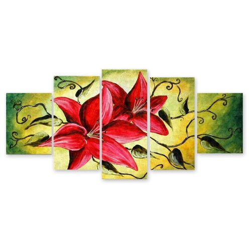 Модульная картина на холсте "Алые цветы" 150x70 см