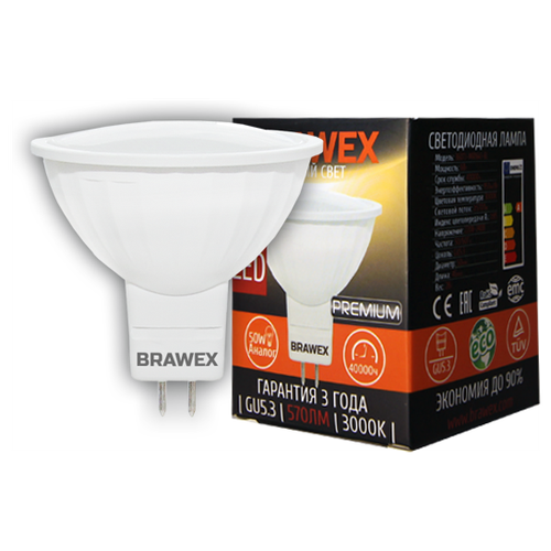Упаковка светодиодных ламп BRAWEX 7Вт 3000К MR16 GU5.3 3607J-MR16k1-7L (10 шт)