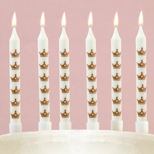 Свечи в торт "С Днем рождения", короны, 6 шт