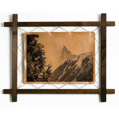 Картина "Горы", интерьерная для украшения и декора на стену в деревянной раме, подарок, натуральная кожа, BoomGift