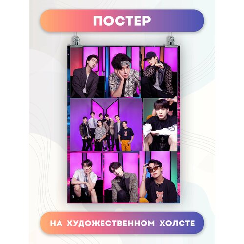 Постер на холсте БТС, BTS, k-pop группа, коллаж (2) 60х80 см