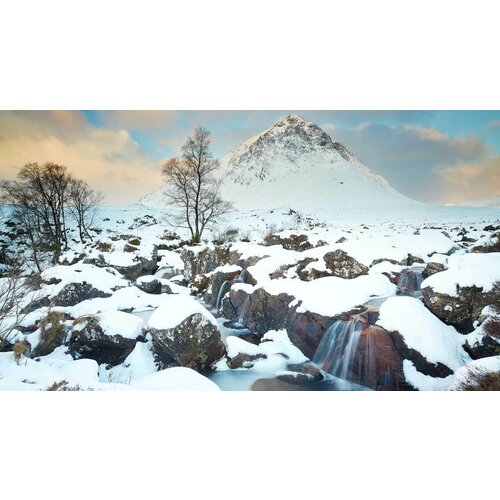 Картина на холсте 60x110 LinxOne "Закат гора зима" интерьерная для дома / на стену / на кухню / с подрамником