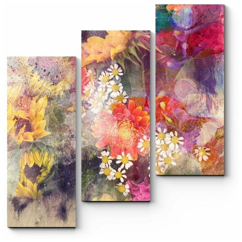 Модульная картина Подсолнухи и полевые цветы 120x128