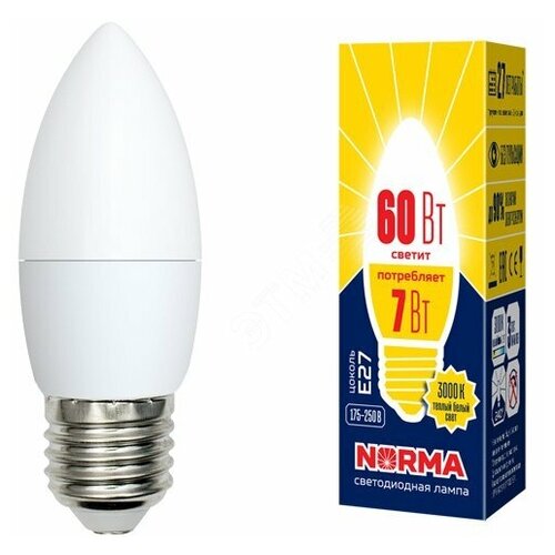 Лампа светодиодная 7W LED-С37-7W/NW/E27/FR/NR свеча белый матовая 4000К NORMA VOLPE UNIEL