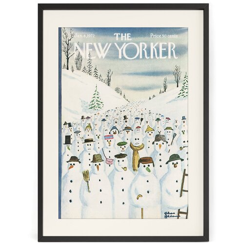 Плакат на стену с обложкой Нью-Йоркер (The New Yorker) со снеговиками 1972 года 70 x 50 см в тубусе