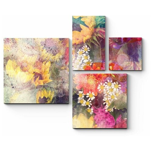 Модульная картина Подсолнухи и полевые цветы 122x102