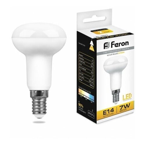 Лампа светодиодная LED зеркальная 7вт Е14 R50 теплый (LB-450) | код 25513 | FERON (4шт. в упак.)