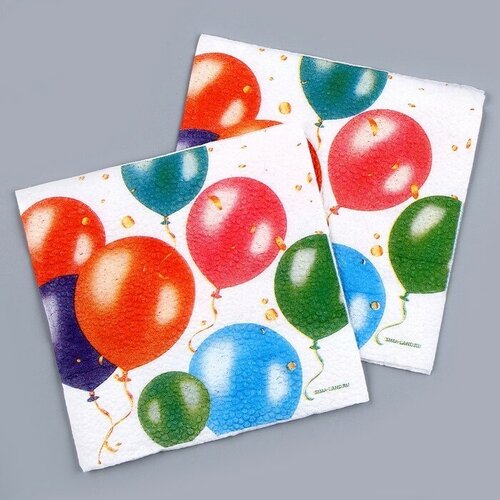 Салфетки бумажные однослойные «Воздушные шары», 24 × 24 см, в наборе 20 шт, 2 штуки