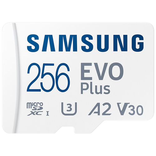 Карта памяти Samsung microSDXC 256 ГБ Class 10, V30, A2, UHS-I U3, R 130 МБ/с, адаптер на SD, 1 шт., белый