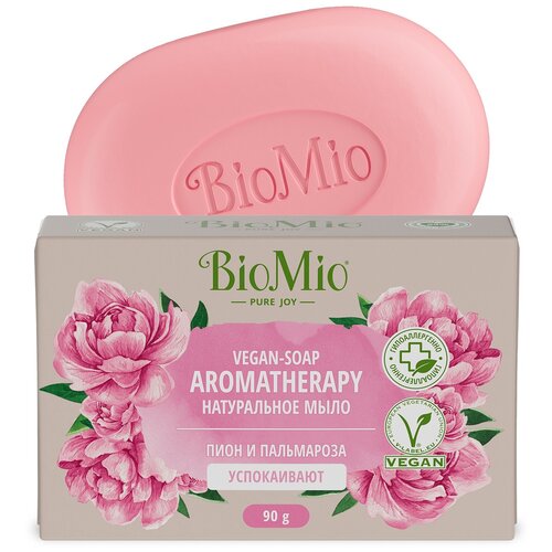 BioMio Мыло кусковое натуральное Aromatherapy Пион и пальмароза пион, пальмароза, 90 г