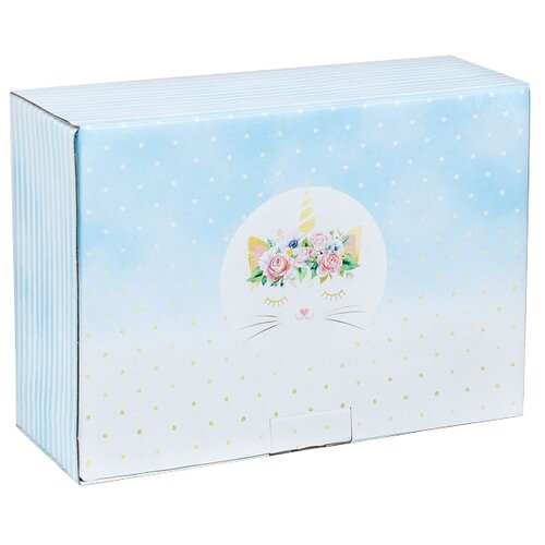 Коробка подарочная Дарите счастье Нежный котик, 26x10x19 см, белый/голубой