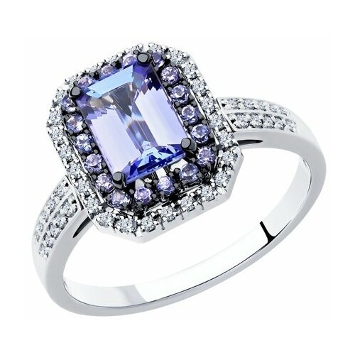 Кольцо Diamant online, белое золото, 585 проба, танзанит, бриллиант, размер 19.5
