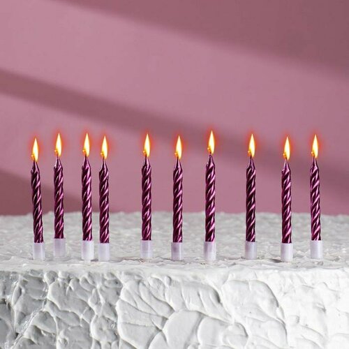 Свечи в торт "Спираль", 10 шт, средние, 5 см, фиолетовый металлик