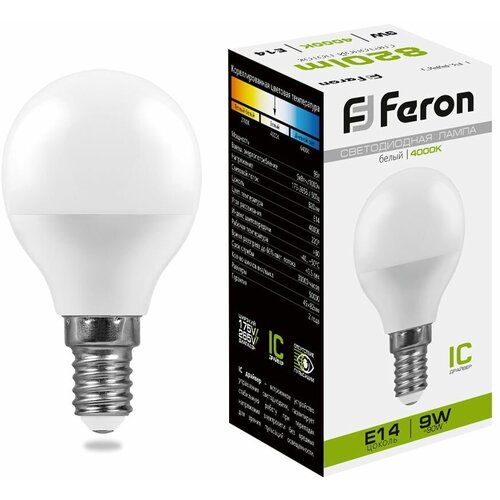 Упаковка светодиодных ламп 10 шт. Feron LB-550 25802, E14, G45, 9 Вт, 4000 К