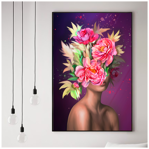 Картина интерьерная на холсте Art. home24 Девушка с цветами в волосах, 80 x 120
