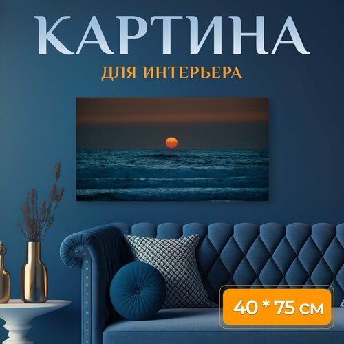 Картина на холсте "Заход солнца, море, океан" на подрамнике 75х40 см. для интерьера