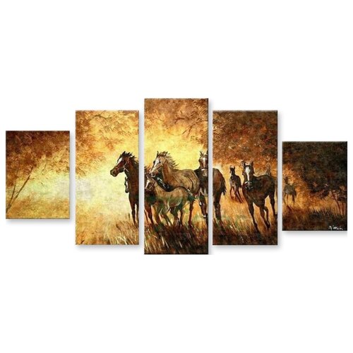 Модульная картина на холсте "Бегущие лошади" 90x55 см