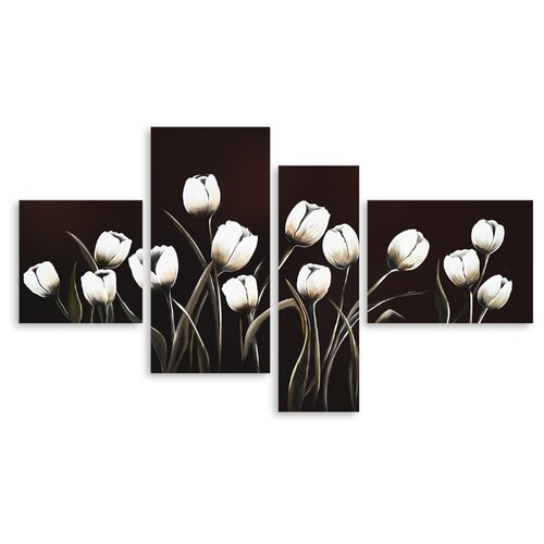 Модульная картина на холсте "Белые тюльпаны" 90x52 см