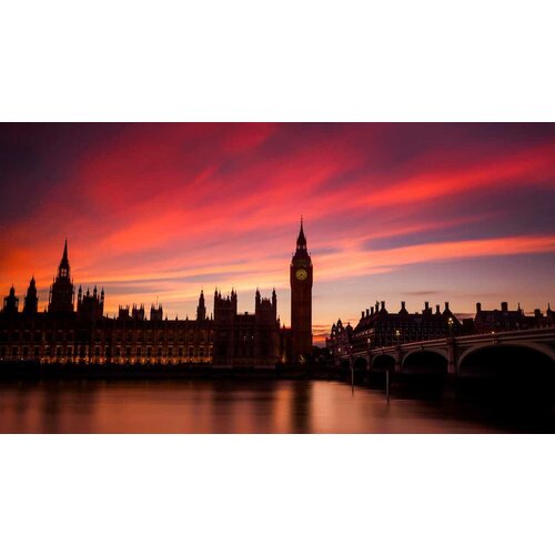 Картина на холсте 110x60 LinxOne "Лондон мост парламент башня" интерьерная для дома / на стену / на кухню / с подрамником