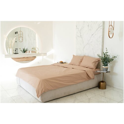 Комплект постельного белья ZonaSona однотонный Бежевый, 2 спальный, сатин, наволочки 70х70 2 шт.