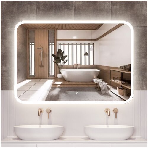 Зеркало "LORENA" 110 х 80 см, в ванную комнату с LED подсветкой (6000 К), настенное зеркало в прихожую для макияжа, зеркало интерьерное на стену
