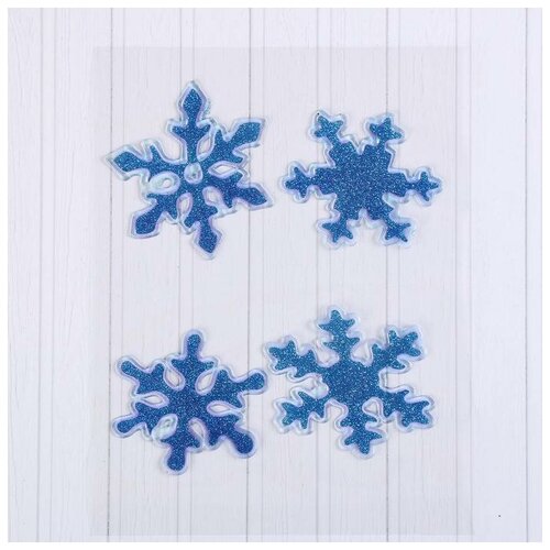 Наклейка на стекло "Синие снежинки" (набор 4 шт) 8х8,5 см, синий (2 шт)
