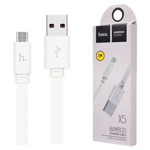 Кабель USB - MicroUSB Hoco X5 (плоский) Белый