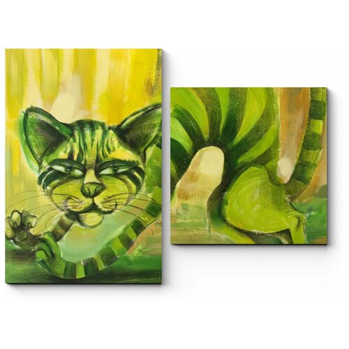 Модульная картина Зеленый полосатый кот 130x98