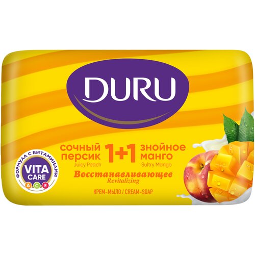 DURU Крем-мыло кусковое 1+1 Манго и Персик персик, 80 мл, 80 г