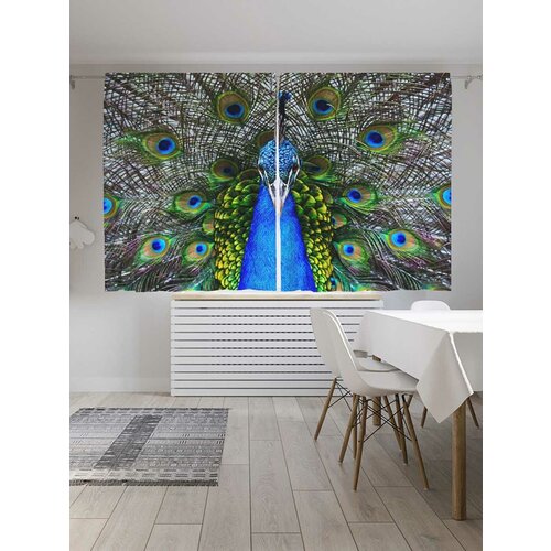 Классические шторы JoyArty "Внимание павлина", серия Oxford DeLux, 2 полотна 145x180 см