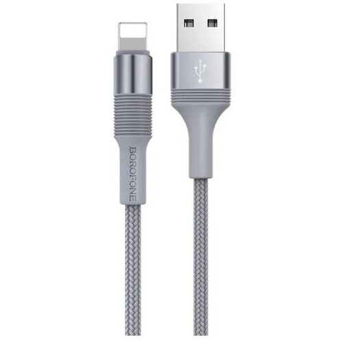 Кабель Borofone BX21, Lightning - USB, 2.4 А, 1 м, тканевая оплётка, серый