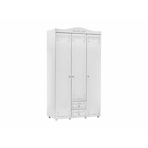 Шкаф 3-х дверный с ящиками Италия ИТ-56 белое дерево (Белый)