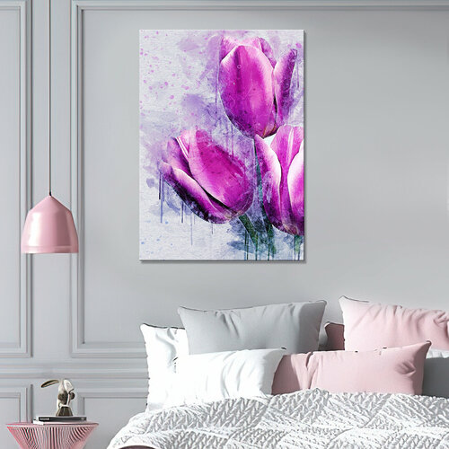 Интерьерная картина на холсте - Цветы Малиновые тюльпаны 20х30