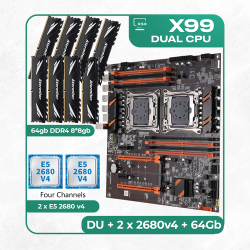 Комплект материнской платы X99: ZX-DU99D4 + 2 x Xeon E5 2680v4 + DDR4 64Гб Atermiter 2666Mhz 8х8Гб
