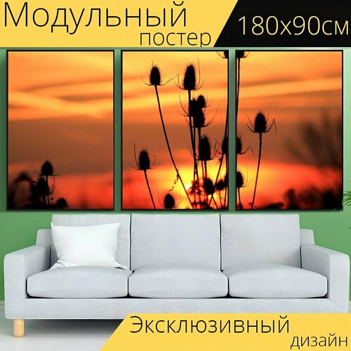Модульный постер "Восход солнца, небеса, пейзаж" 180 x 90 см. для интерьера