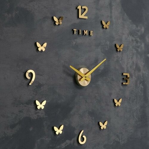 MARU Часы-наклейка, серия: DIY, "Бабочки", плавный ход, d-70 см, 1 АА, золото
