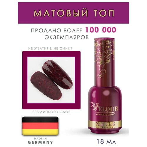 Nail Club professional Матовое покрытие для ногтей, Бархатный финиш для ногтей без липкого слоя матовый VELOUR, 18 мл.