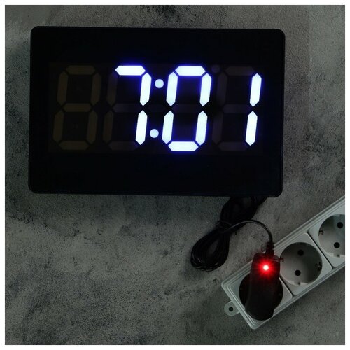 Часы электронные настенные ТероПром 1716978, настольные "Соломон", с будильником, 15.5 х 23.5 см, синие цифры