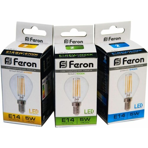 Лампа светодиодная LED 5вт Е14 теплый шар FILAMENT. 25578 FERON
