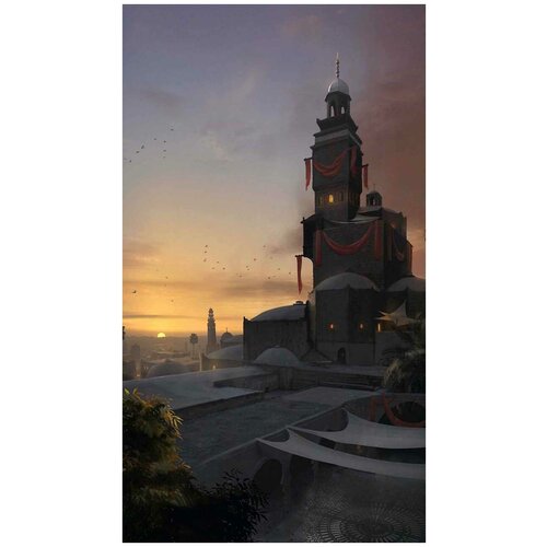 Картина на холсте 60x110 LinxOne "Замок, башня, архитектура, закат, вертикальный" интерьерная для дома / на стену / на кухню / с подрамником
