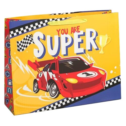 Пакет подарочный Дарите счастье You are super, 40x31x11.5 см, желтый