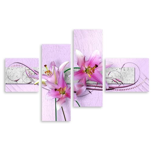Модульная картина на холсте "Фиолетово-розовые лилии" 150x102 см