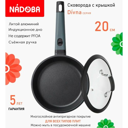 Сковорода с крышкой NADOBA 20см, серия "Divna" (арт. 729719/751415)