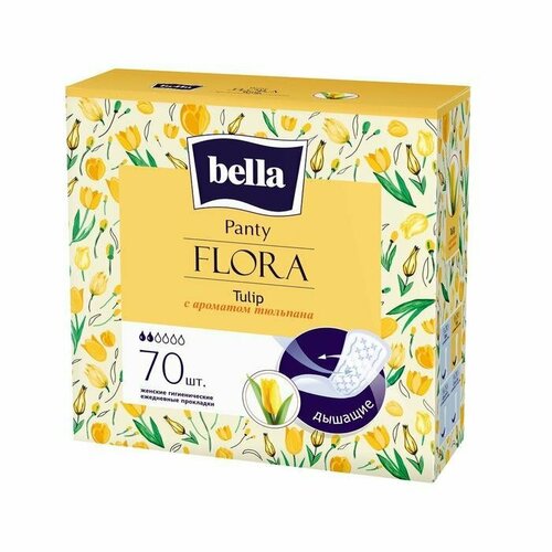 Прокладки женские гигиенические ежедневные bella Panty FLORA Tulip с ароматом тюльпана, 70 шт. (комплект из 5 шт)