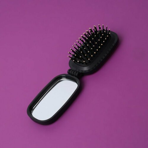 Расчёска массажная, складная, зеркалом, 9,5 × 5,5 см, цвет чёрный (комплект из 8 шт)